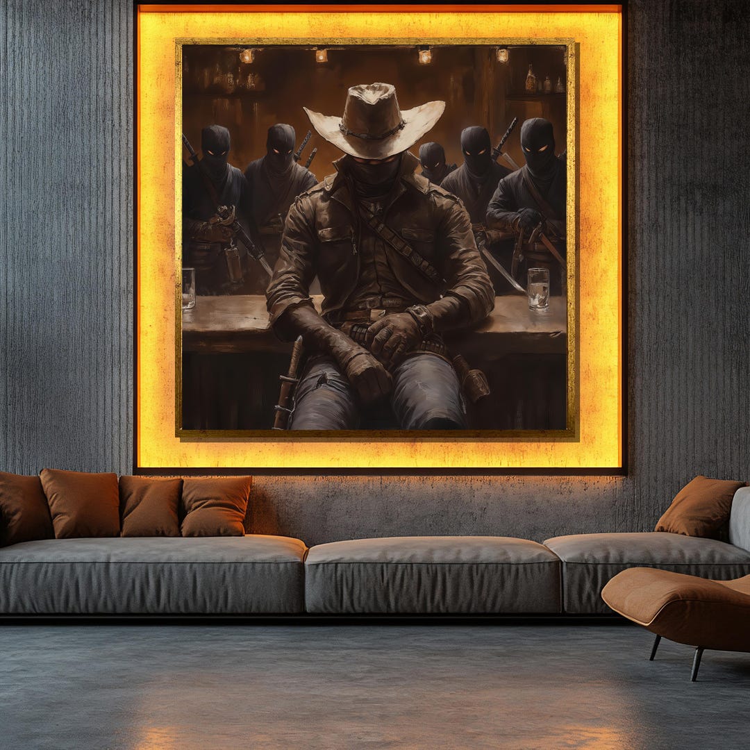 Mysterious Cowboy Canvas Painting, Western Outlaw Wall Art, Rustic Home ...