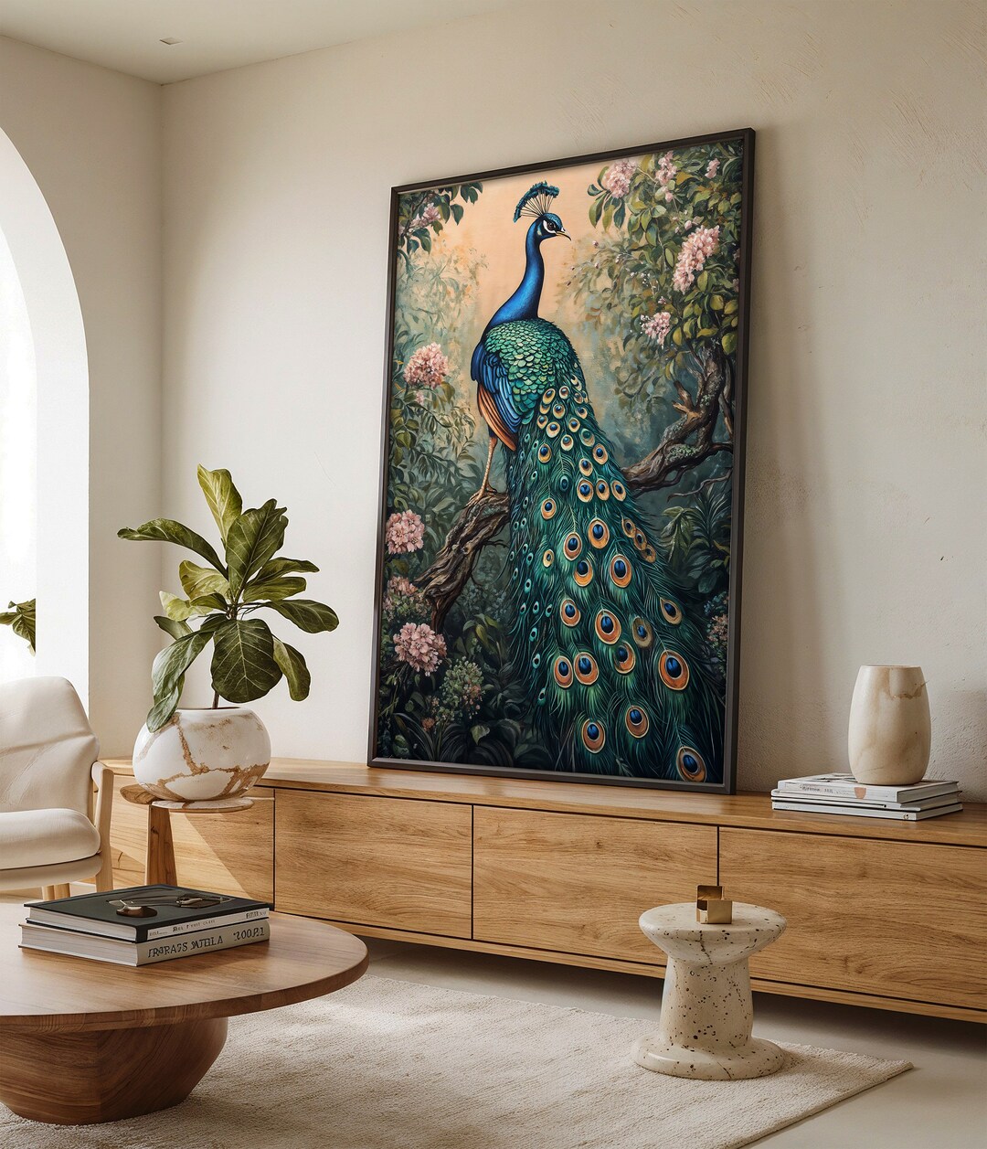 Peacock Canvas Painting – Modern Wall Decor, Framed Wildlife Painting ...