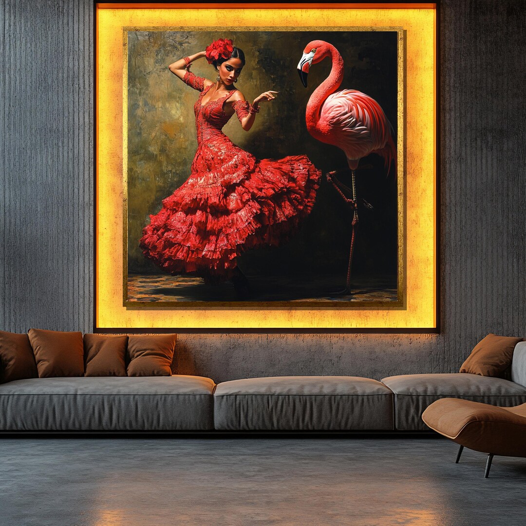 Flamenco Dancer & Flamingo Canvas Painting – Ready to Hang Gift | Bold ...