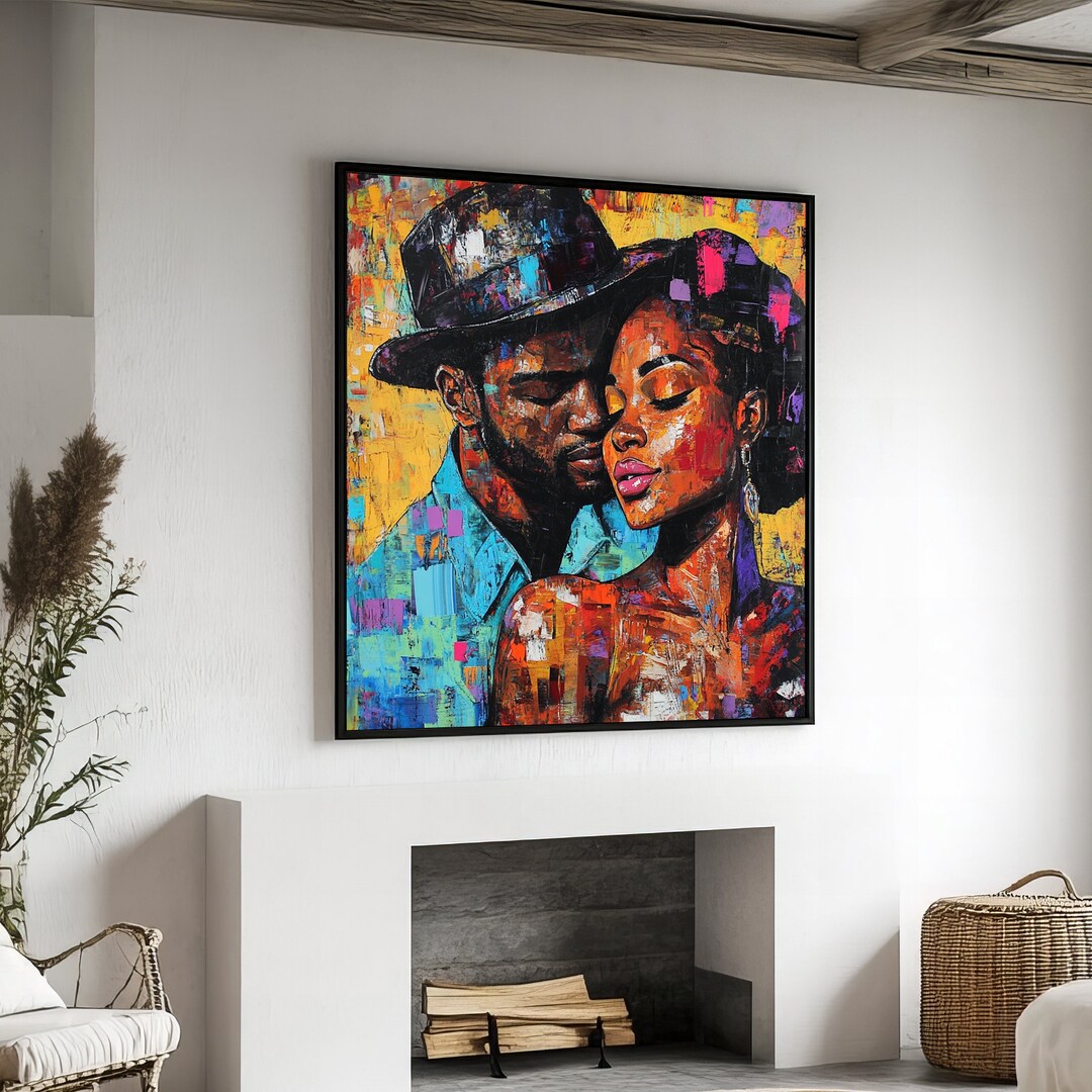 Romantic Couple Canvas Painting – Bold Ethnic Gift With Vibrant Colors ...