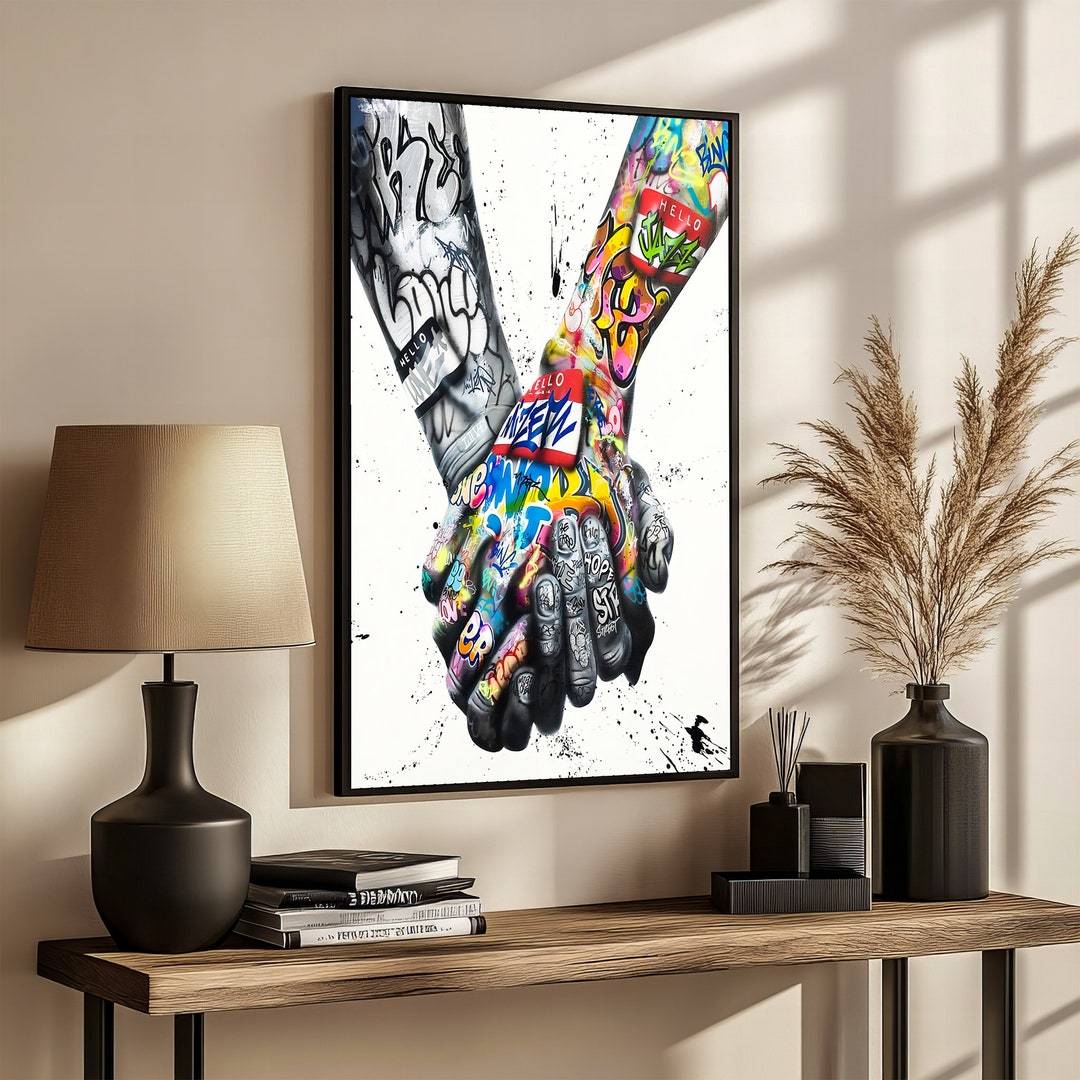 Graffiti Unity Hands Canvas Painting - Bold Street Art Symbol of Hope ...