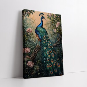 Peacock Canvas Painting – Modern Wall Decor, Framed Wildlife Painting ...