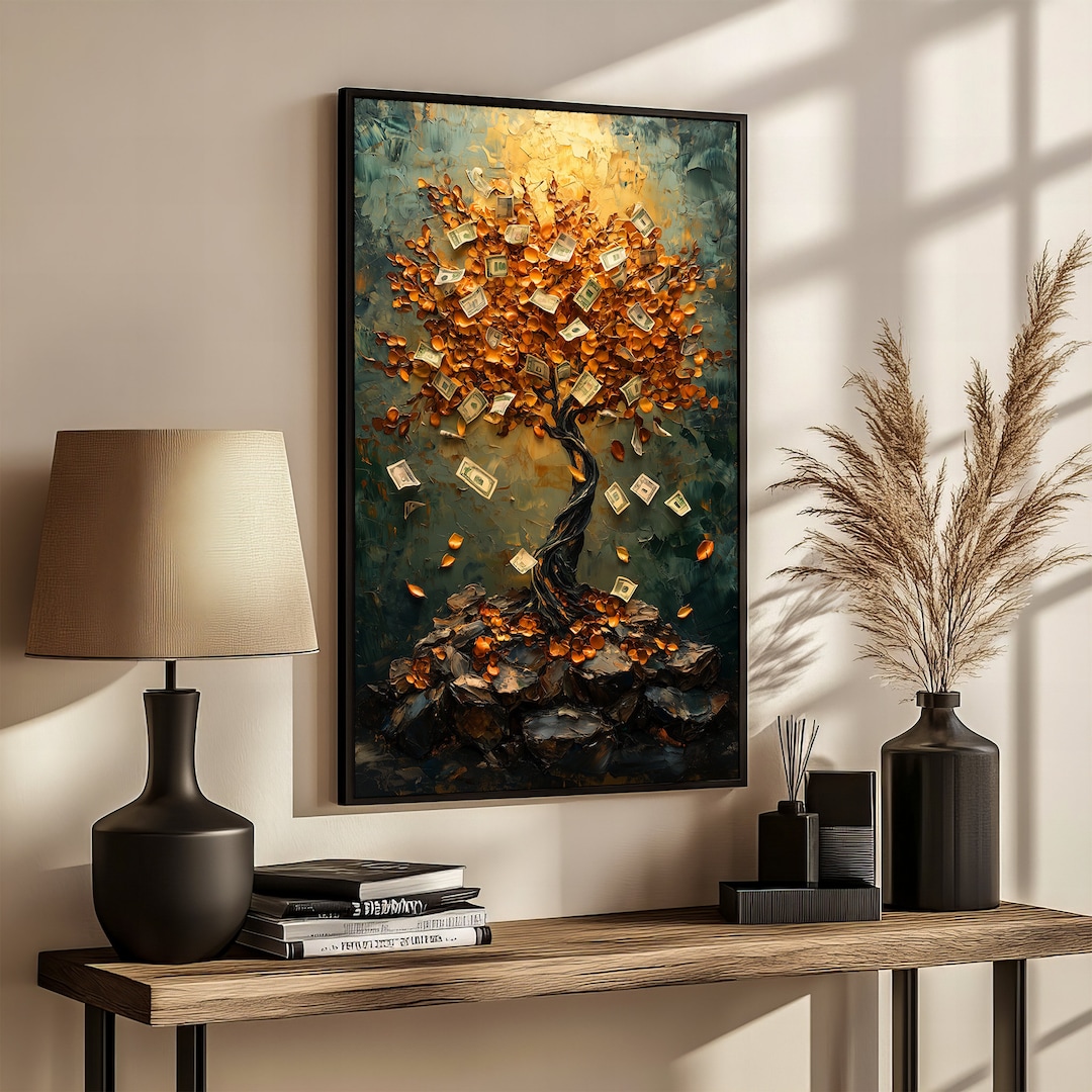 Money Tree Canvas Painting – Luxurious Art With Golden Leaves and ...