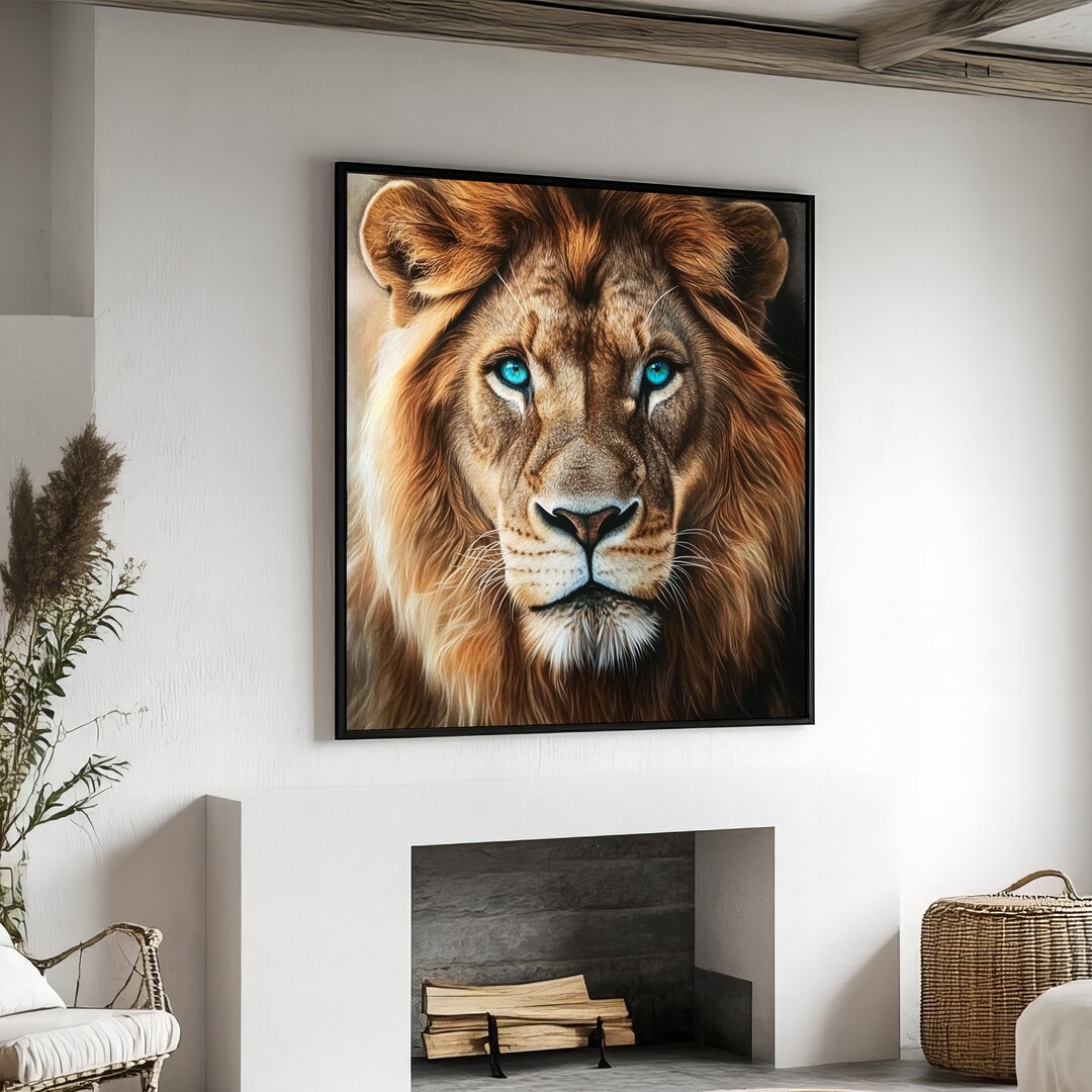 Realistic Lion With Striking Teal Eyes - Powerful and Captivating ...