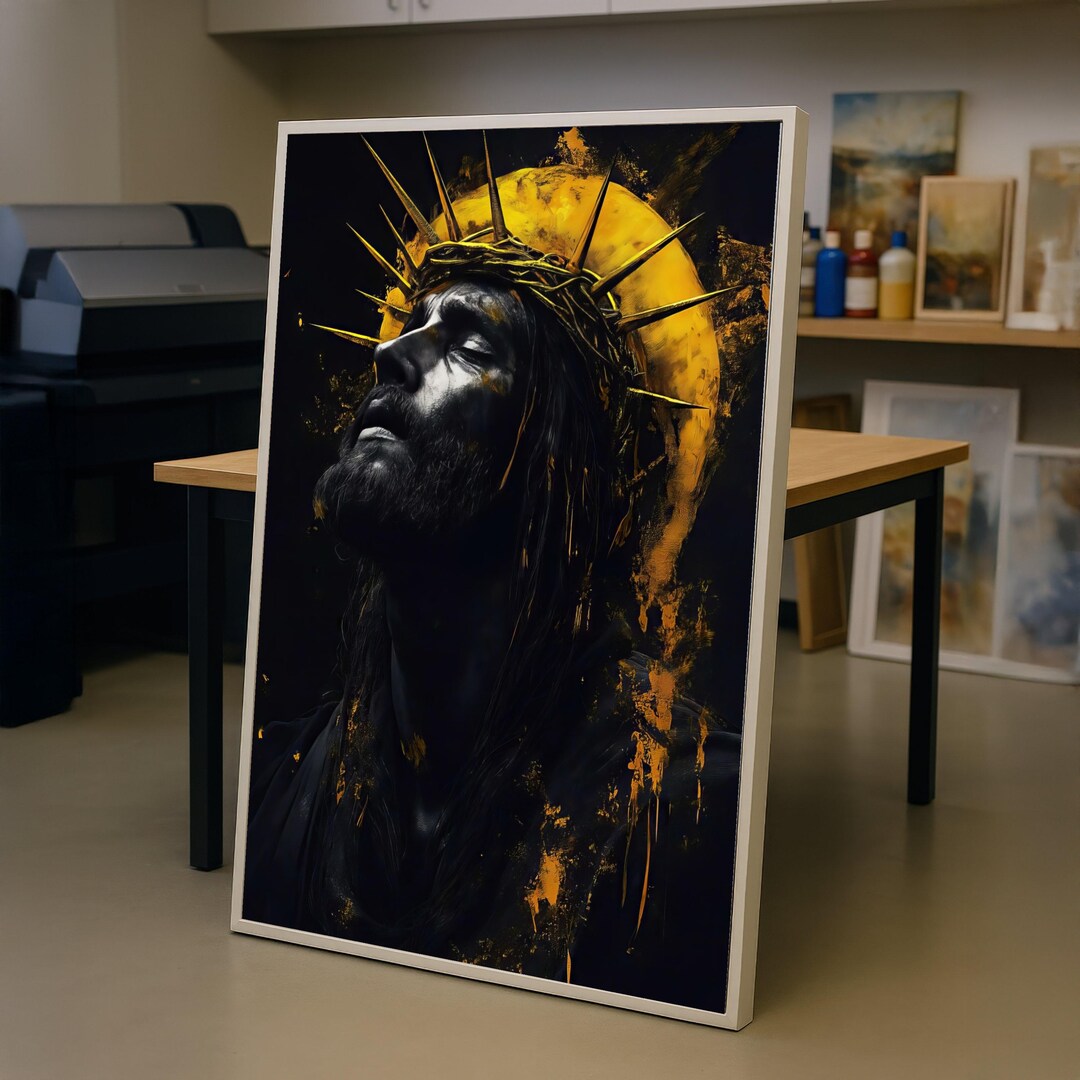 Dramatic Jesus Christ Portrait Canvas, Crown of Thorns Wall Art ...