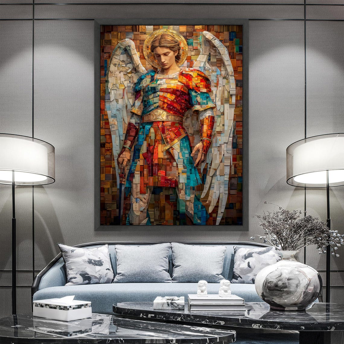 Saint Michael Archangel Mosaic Canvas Wall Art, Spiritual Angelic ...