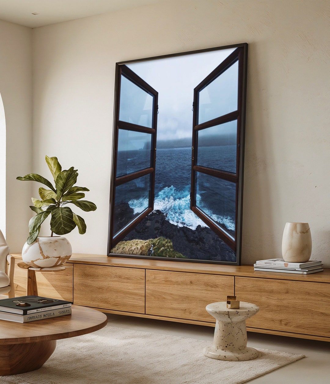Ocean View Through Open Window Canvas Art, Coastal Wall Art, Tranquil ...
