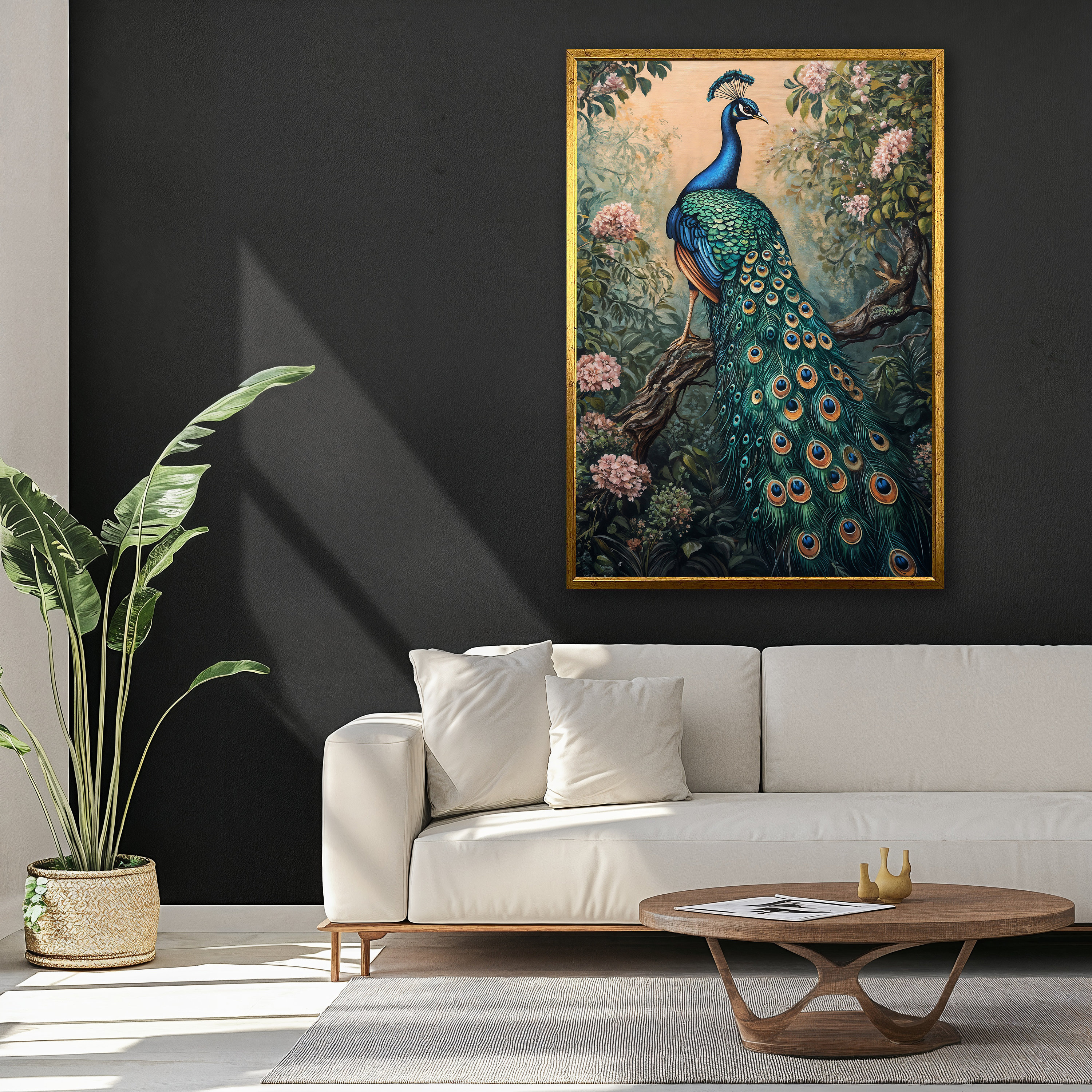 Peacock Canvas Painting – Modern Wall Decor, Framed Wildlife Painting ...