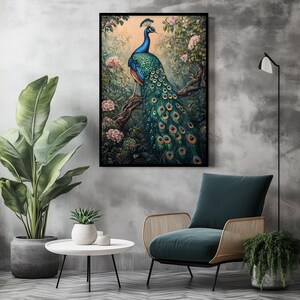 Peacock Canvas Painting – Modern Wall Decor, Framed Wildlife Painting ...