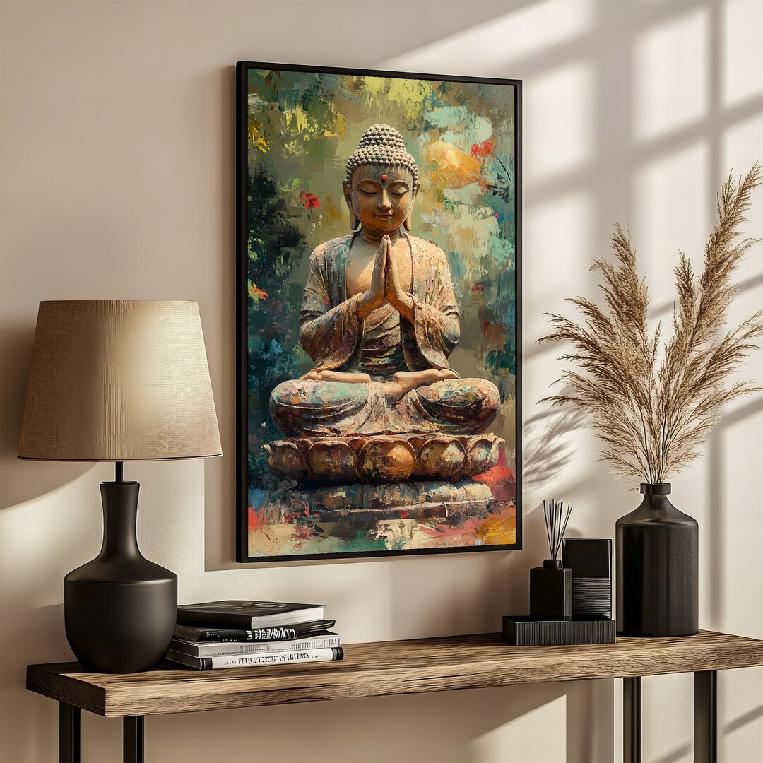 Serene Buddha in Prayer Pose – Full Body Canvas Painting for a ...