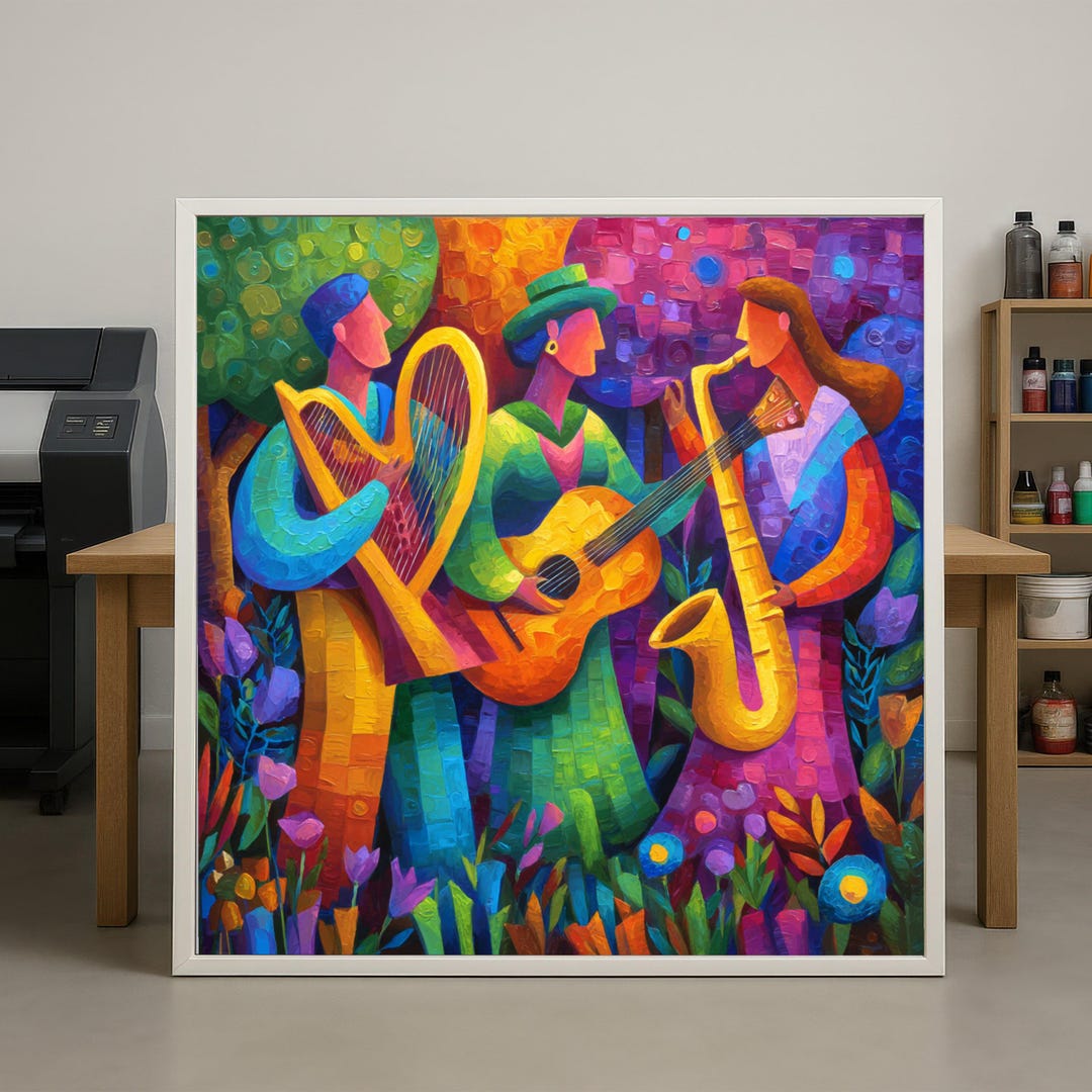 Vibrant Musical Trio Canvas, Colorful Abstract Wall Art, Instruments ...