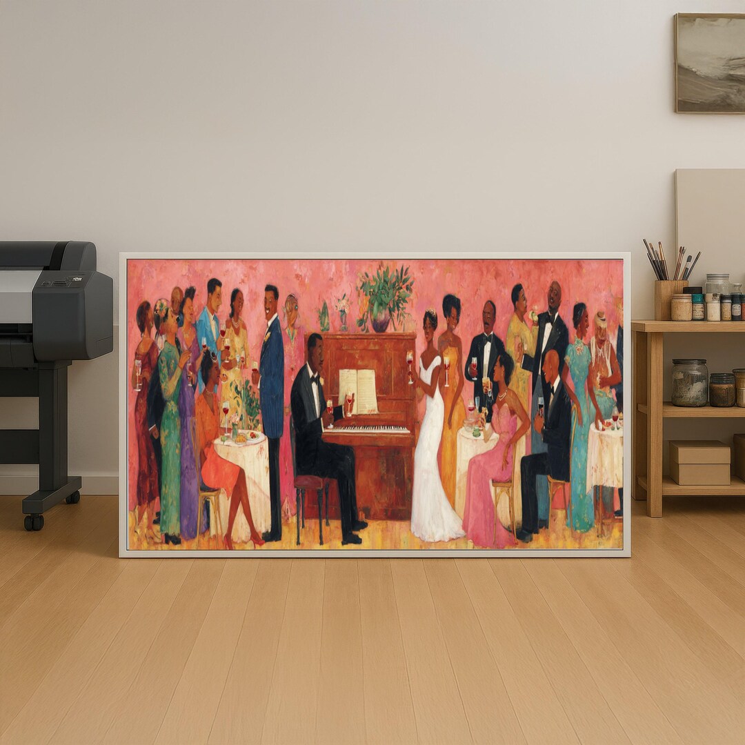 Elegant Jazz Party Scene Canvas, Vintage Celebration Wall Art, African ...