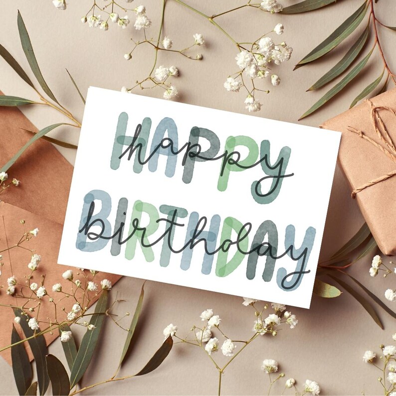 Happy Birthday Card Green - Etsy