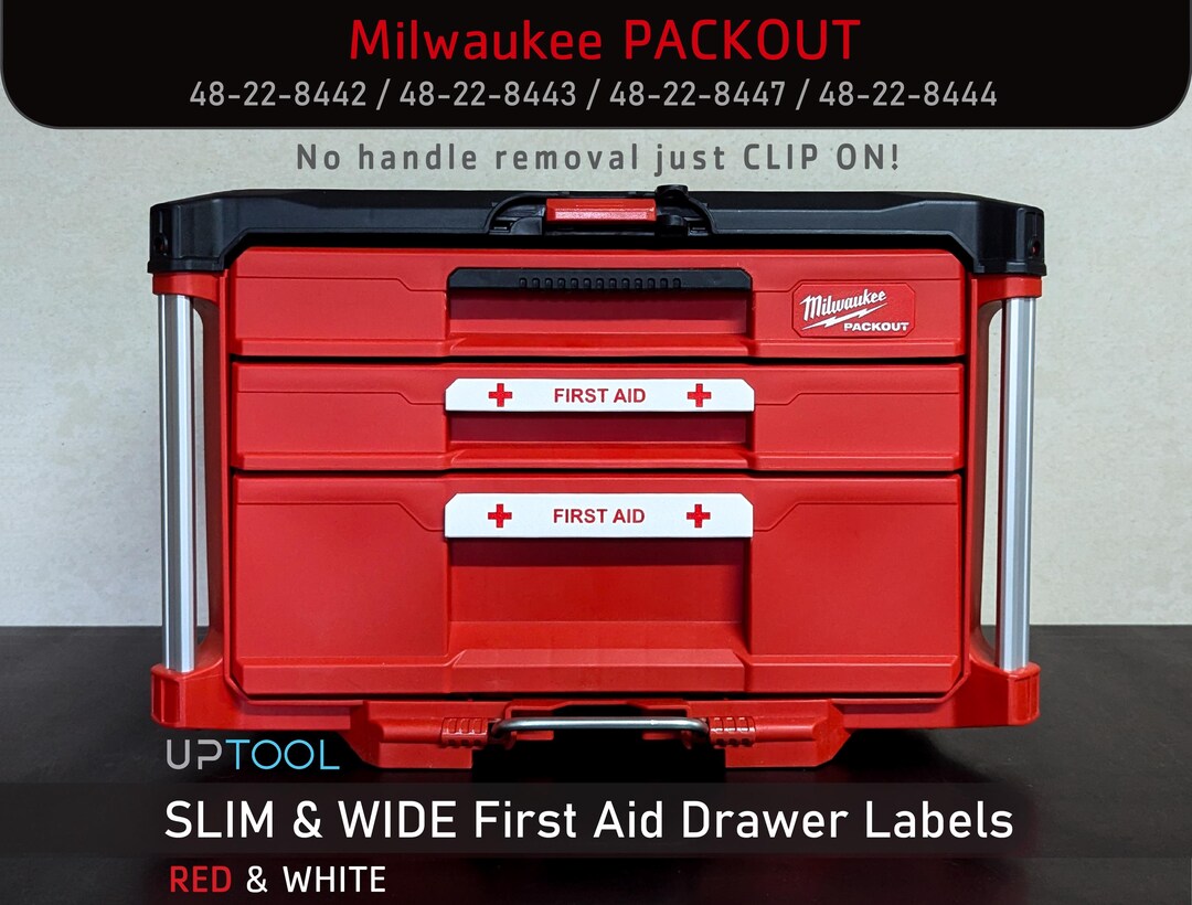 Milwaukee Packout SLIM & WIDE First Aid Drawer Labels Red and White 48 ...
