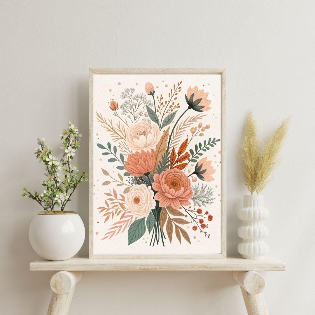 Boho Floral Wall Art | Printable Flower Art | Neutral Wall Decor ...