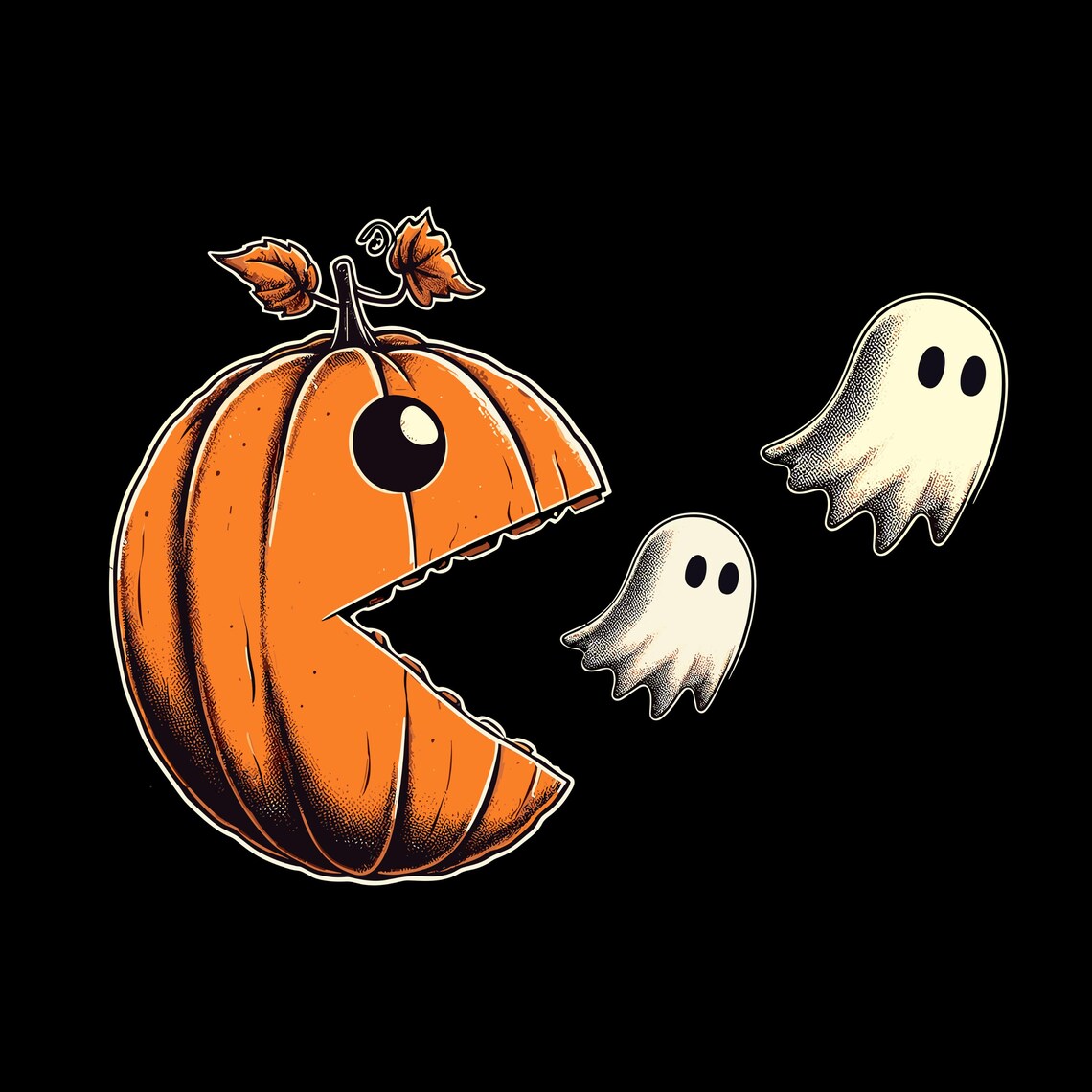 Retro Halloween PNG: Pumpkin Pacman PNG , Chasing Ghosts Perfect for ...
