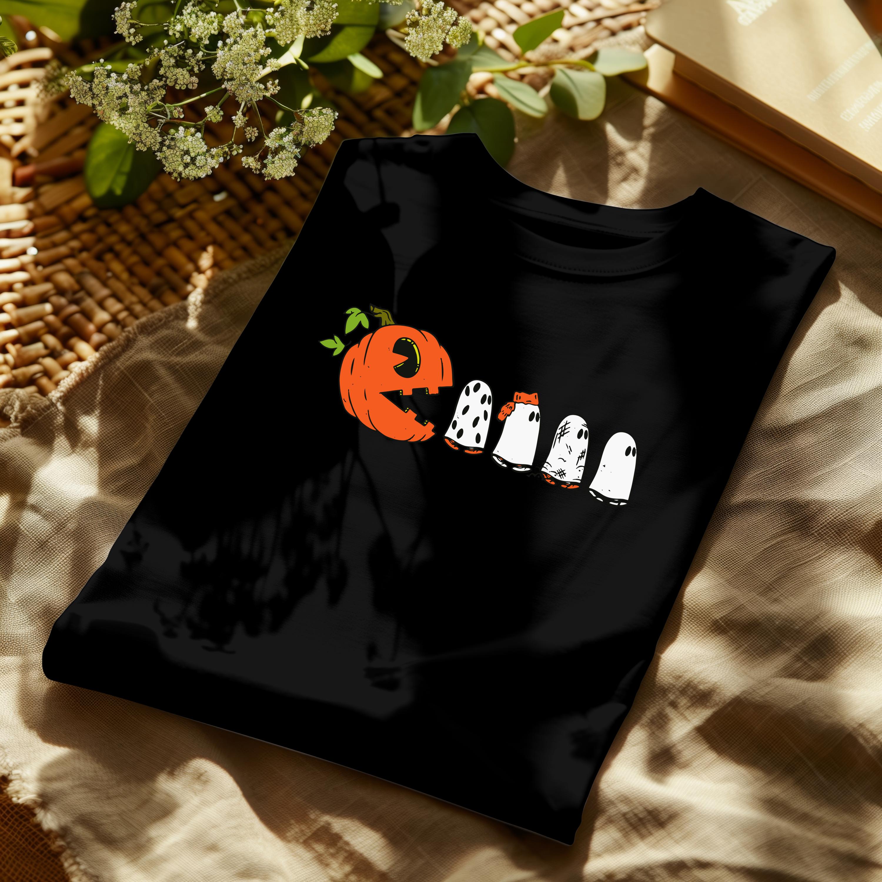Retro Halloween PNG: Pac-man Pumpkin Chasing Ghosts – Perfect for ...
