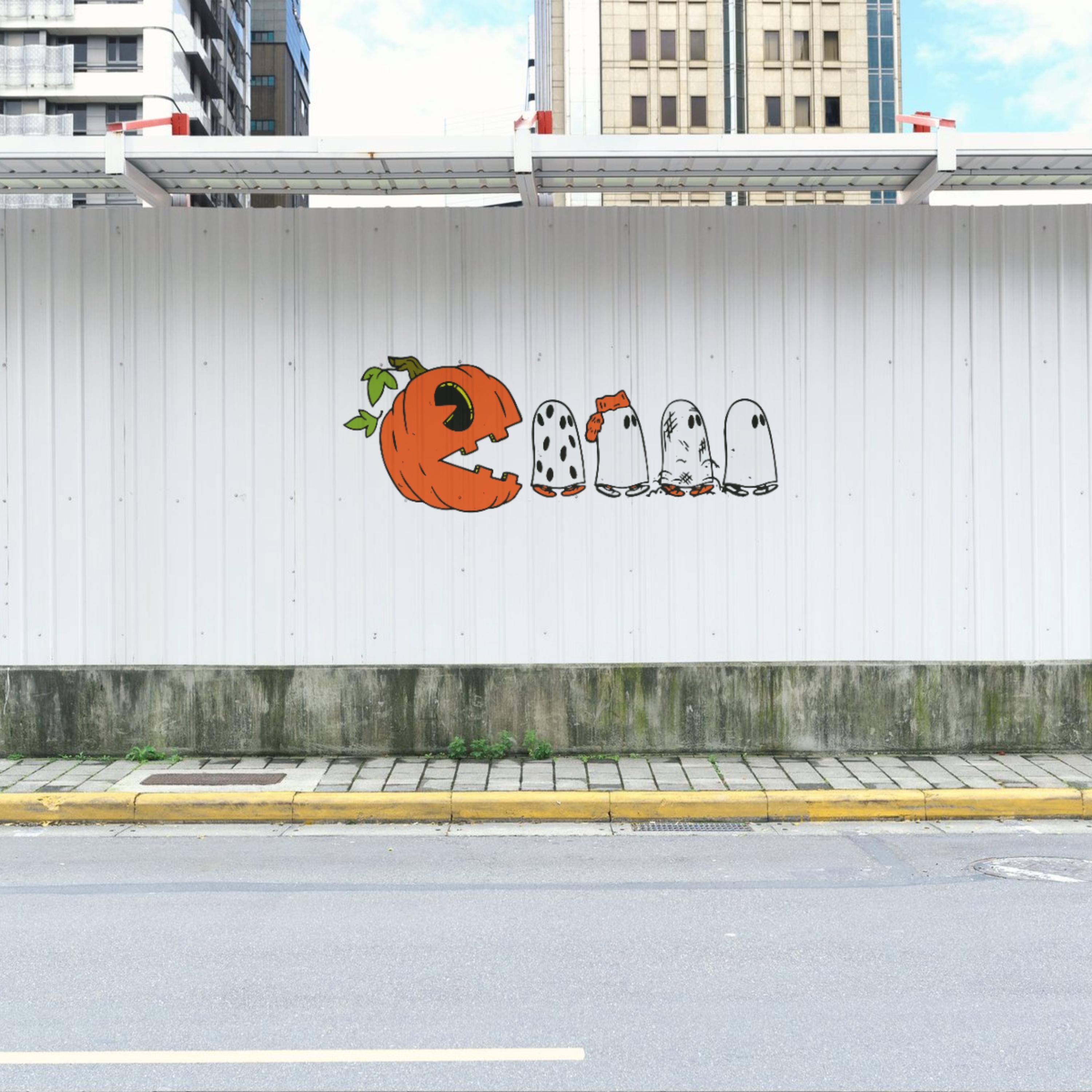 Retro Halloween PNG: Pac-man Pumpkin Chasing Ghosts – Perfect for ...