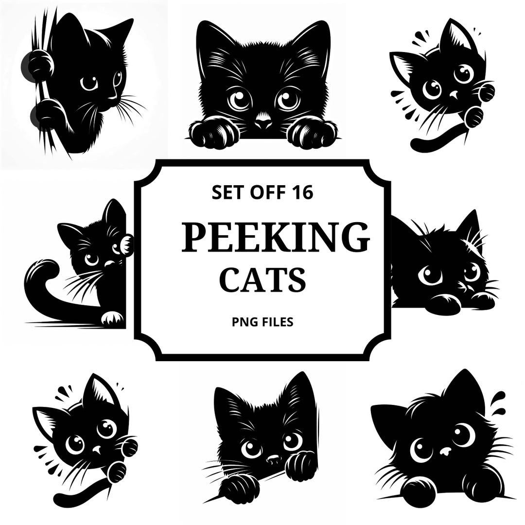 Cat PNG Bundle: Peeking Cats, Black Cat, Peeping Cat Clipart, Halloween ...