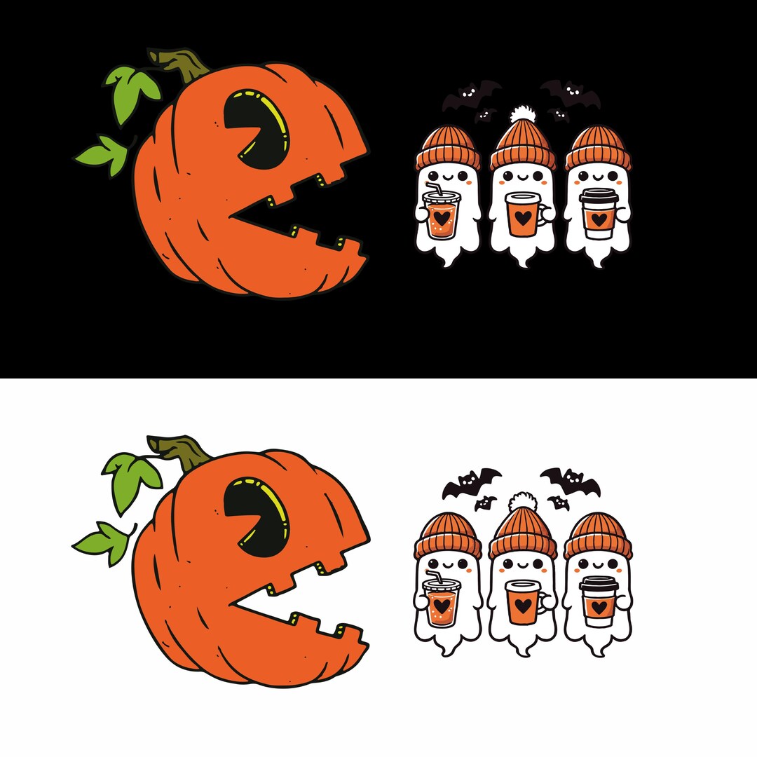 Retro Halloween PNG & SVG: Pac-man Pumpkin Chasing Ghosts Perfect for ...
