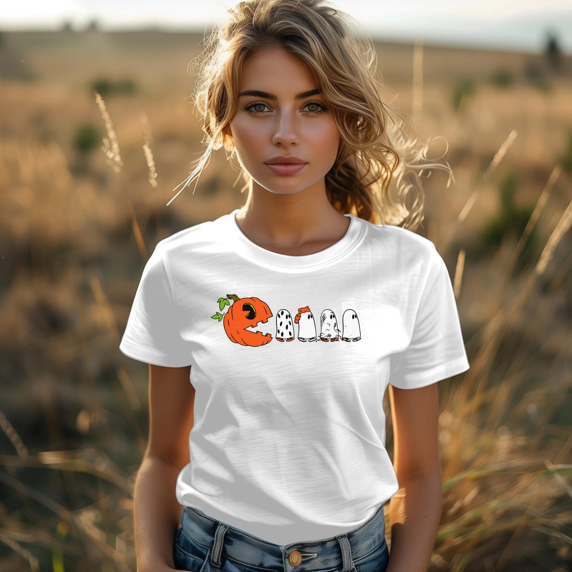 Retro Halloween PNG: Pac-man Pumpkin Chasing Ghosts – Perfect for ...