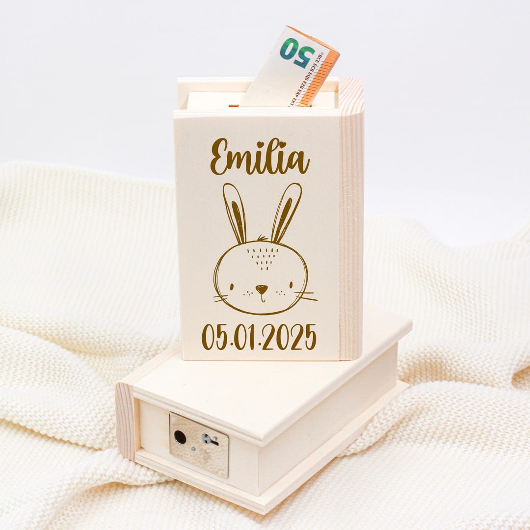Spardose für Kinder mit Namen, Personalisierte Spardose, Tiermotiv, Geburtsdaten, Kindergeschenk ...