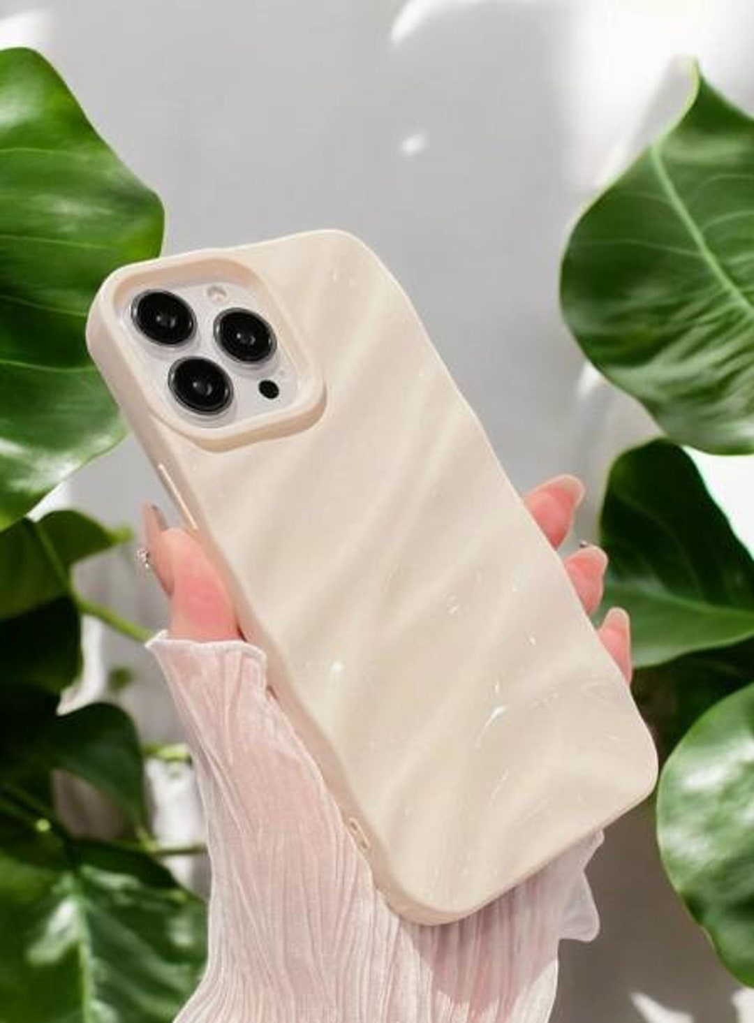 3D Beige Glossy Wave Phone Case for iPhone 16 15 14 13 12 11 Pro Max XR ...