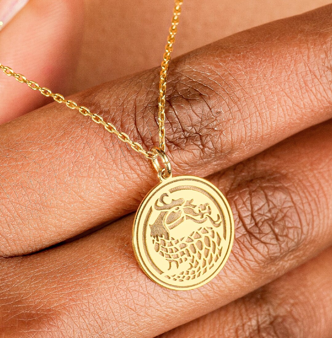 14K Gold Dragon Necklace and Pendant, Solid Gold Mortal Chain ...
