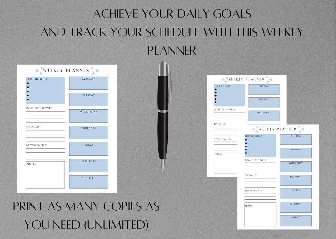 Blue Stars Weekly Planner|unique, Stars Weekly Planner|printable Weekly Planner|digital Weekly ...