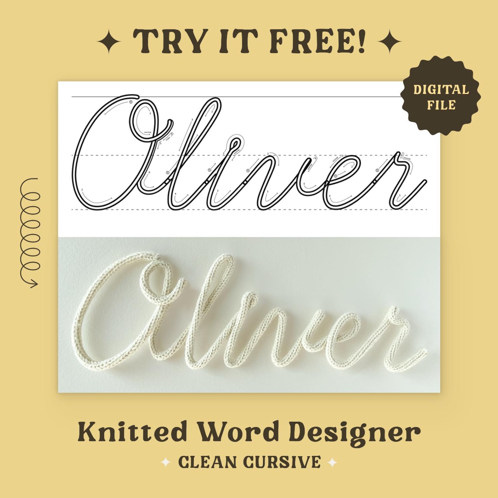 Custom Knitted Wire Word Designer, Knitted Wire Art Template, Cursive ...