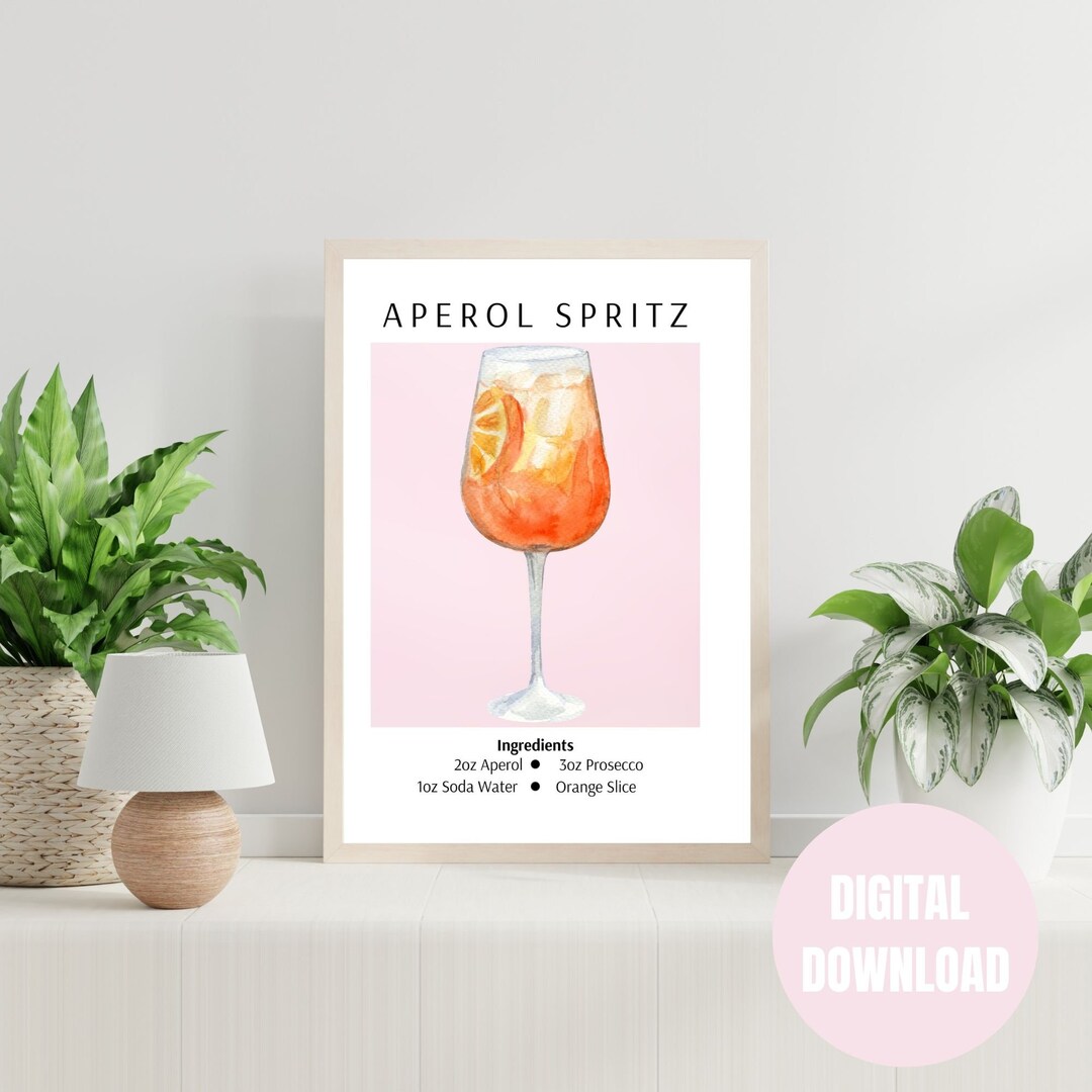 Aperol Spritz Cocktail Printable Wall Art Decoration/ Bar Cart Decor ...