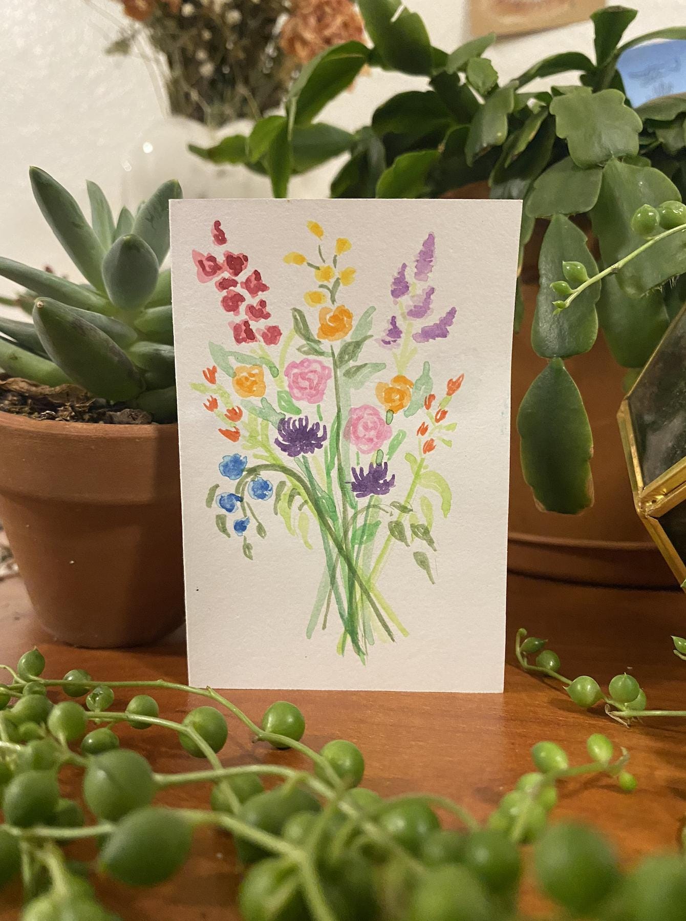 Personalized Flower Watercolor Card - Etsy