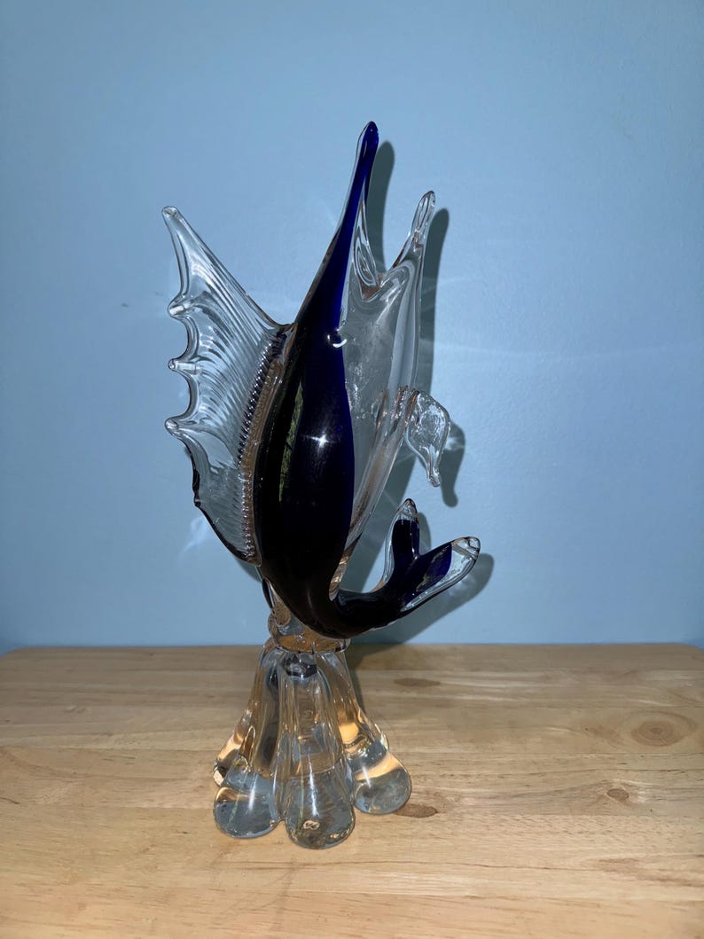Mid Century Handblown Murano Style Glass Swordfish/marlin Clear & Deep ...