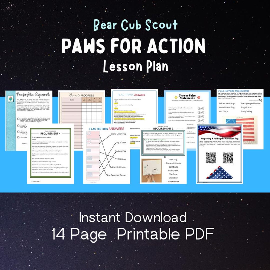 Paws for Action Lesson Plan for Bear Cub Scouts - Etsy