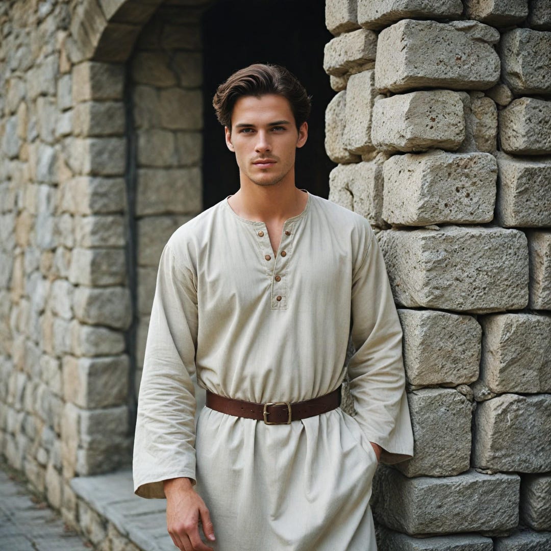 Men's Beige Medieval Tunic | Renaissance Tunic With Buttoned Neckline ...