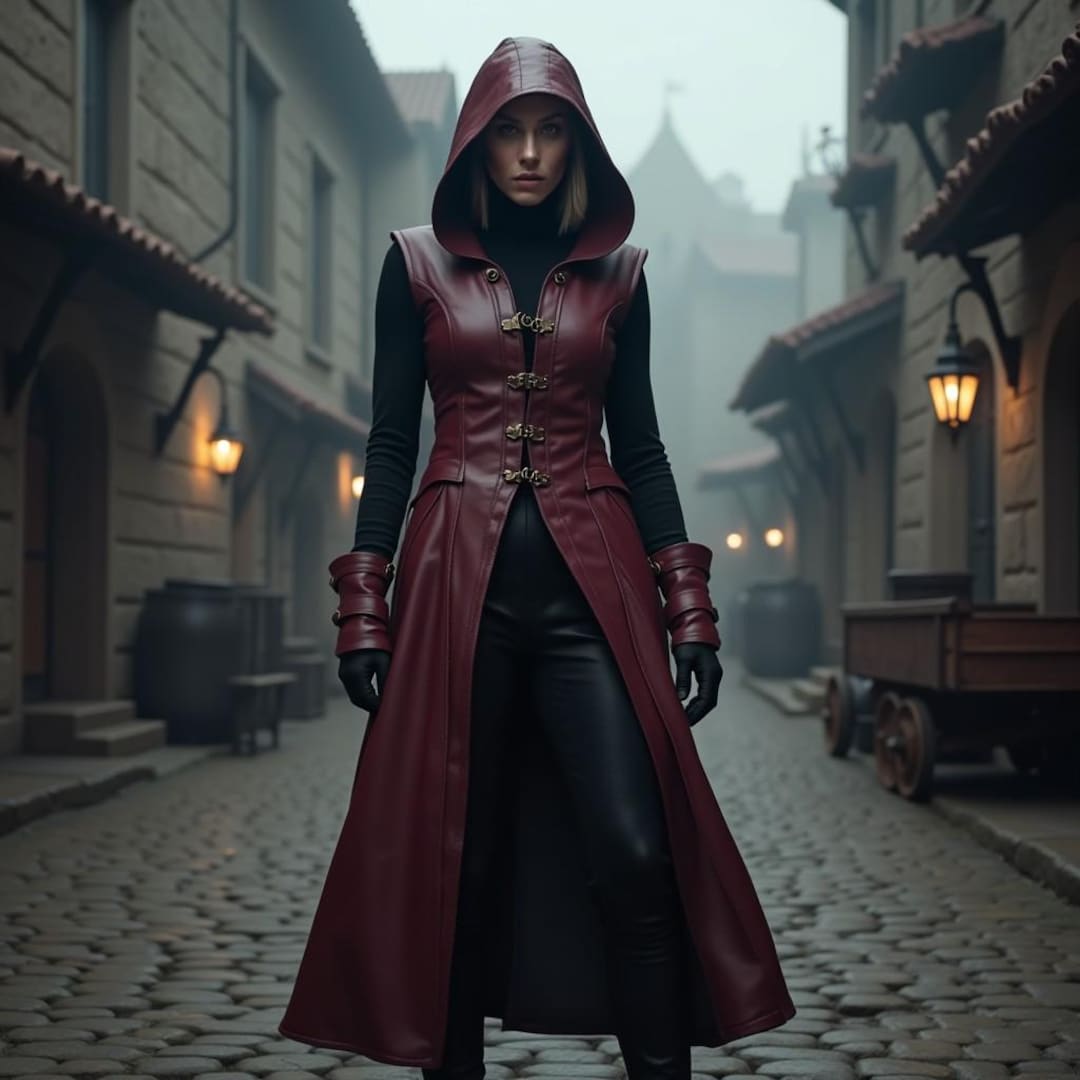 Burgundy Hooded Vest Coat | Women's Medieval Leather Armor |renaissance ...