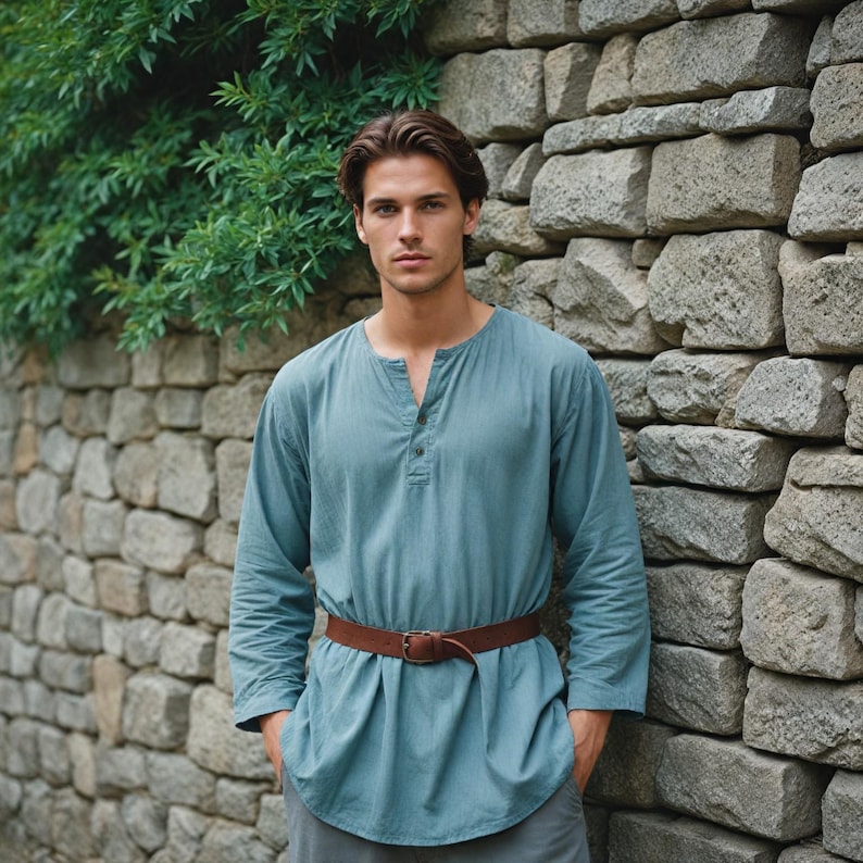 Minimalist Medieval Tunic for Men's | Long Sleeves Tunic With Buttoned ...
