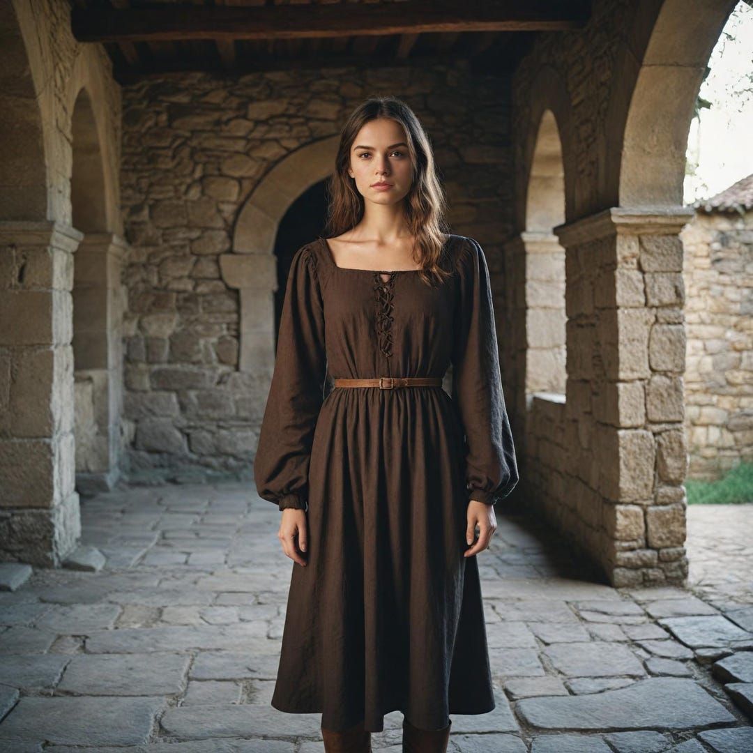 Medieval Brown Midi Dress | Vintage Style Cottagecore Dress | Women's ...