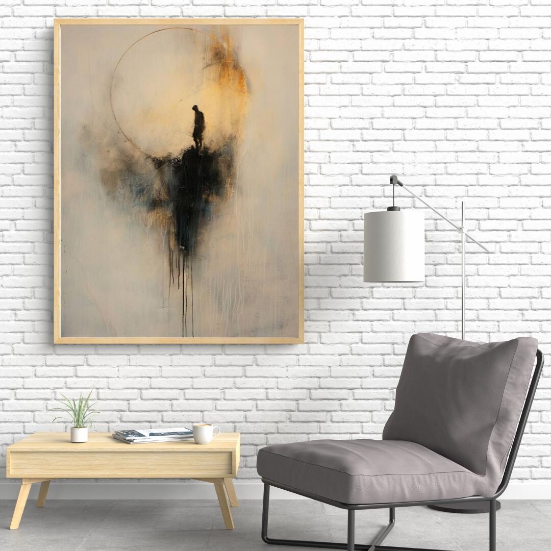 Abstract Surrealist Wall Art, Solitary Figure Under Moon Oil Painting ...