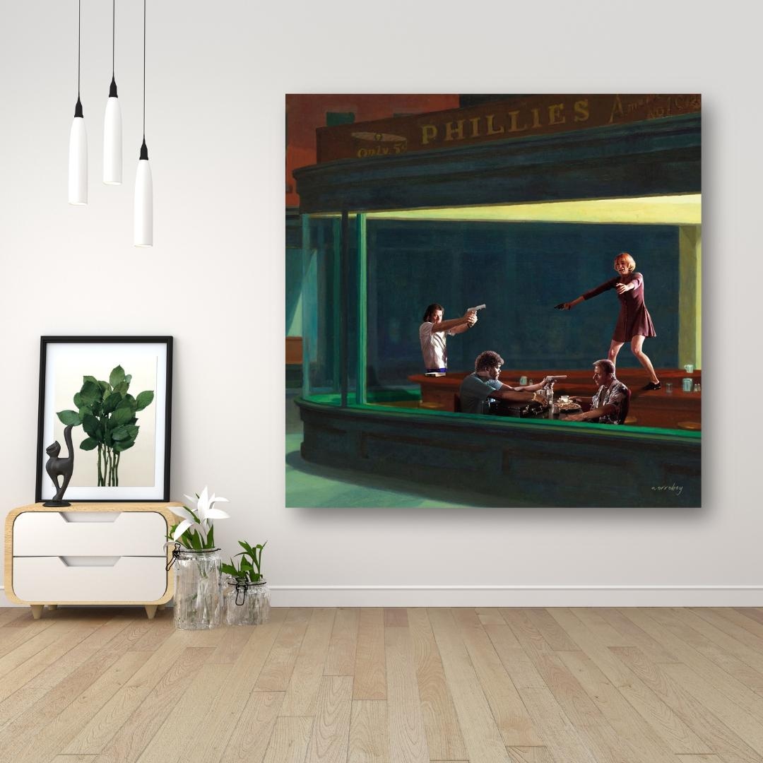 Nighthawks by Edward Hopper Painting Pulp Fiction Parody Print, Fun ...