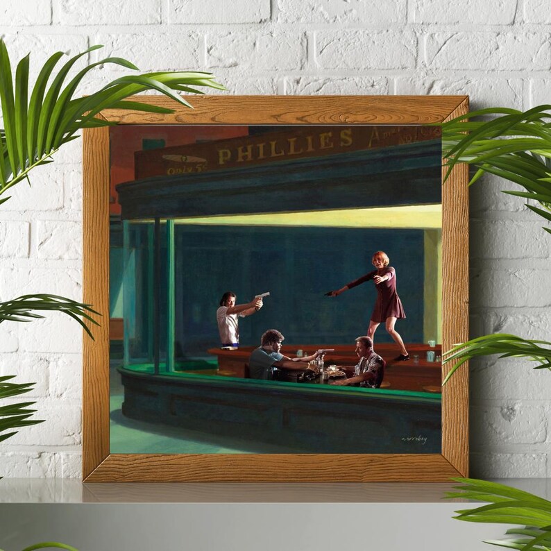 Nighthawks by Edward Hopper Painting Pulp Fiction Parody Print, Fun ...