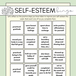 Self-esteem Bingo - Etsy