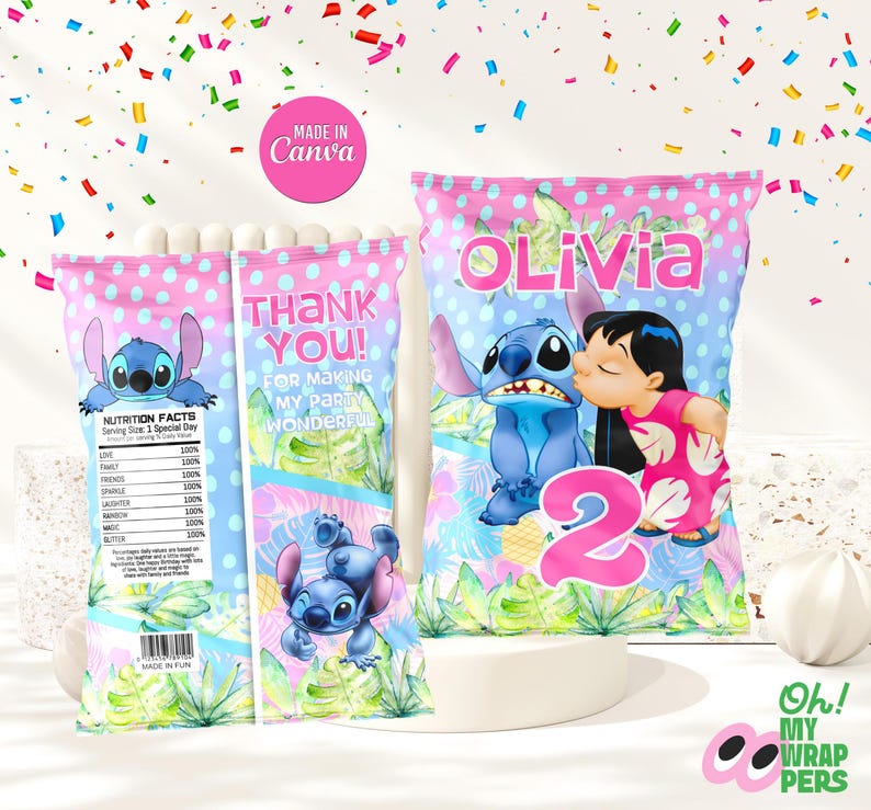 Lilo and Stitch Kids Party Favors Template Kids Chip Bag Label, Kids ...