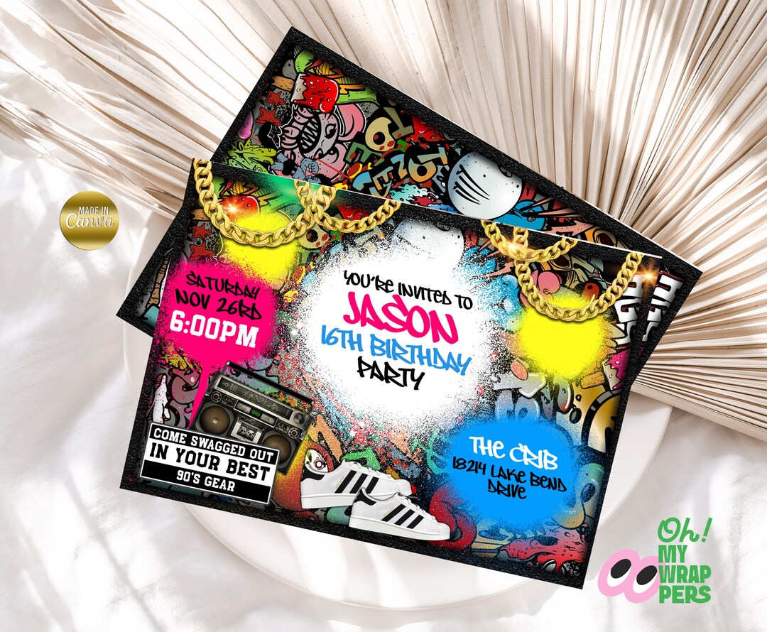 Graffiti Birthday Invitation Party Invite Urban Street Graffiti Style ...