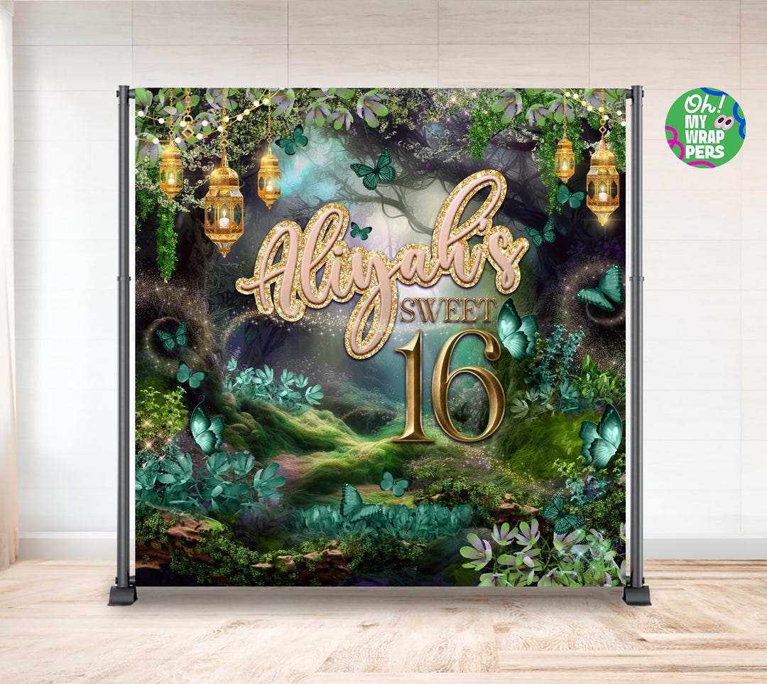 Emerald Green Enchanted Forest Backdrop, Sweet 16 Banner, Fairy Garden ...