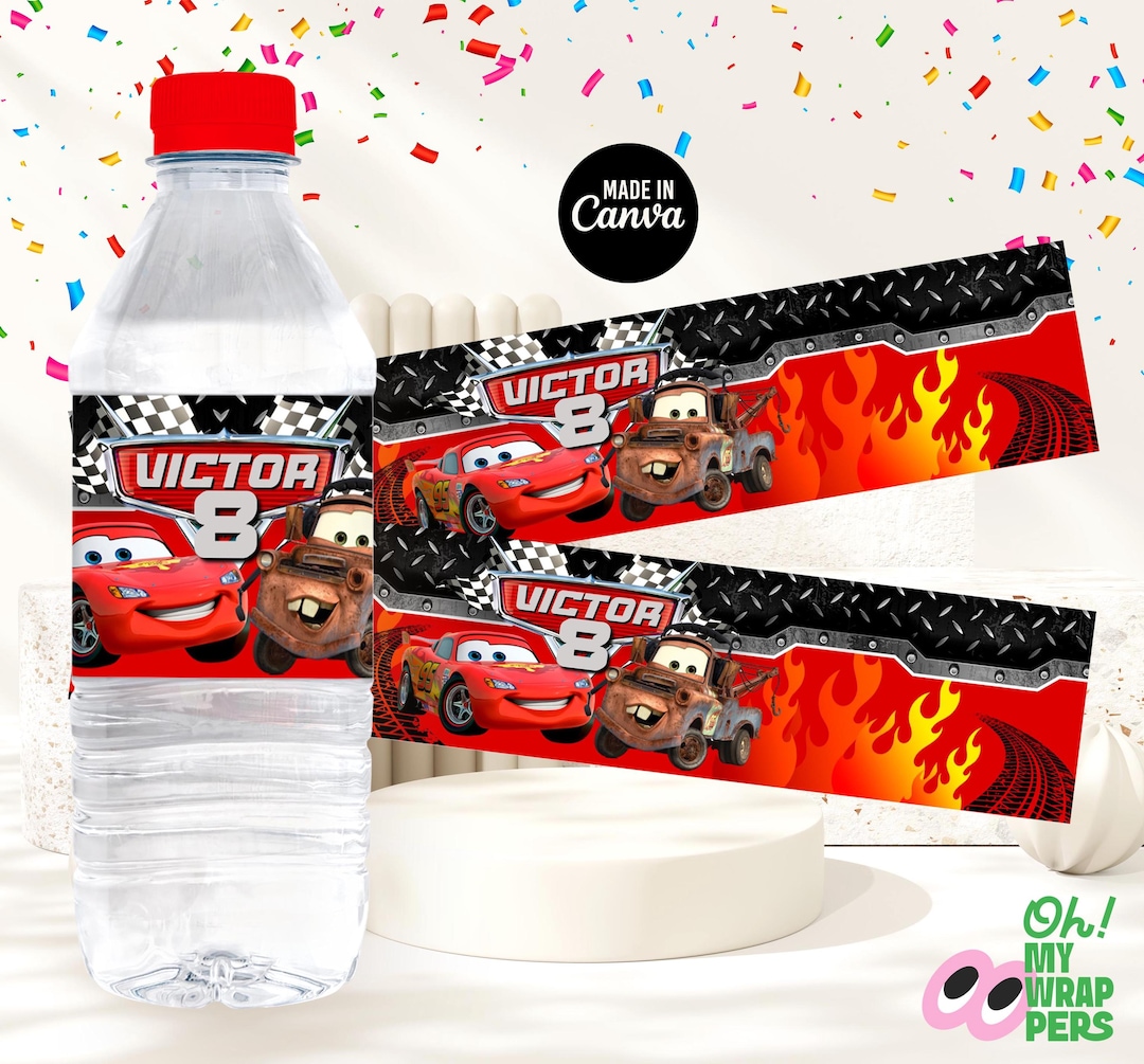 Etiqueta para botella de agua de Cars Plantilla Rayo McQueen Etiqueta ...