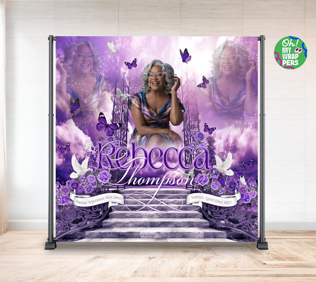 Purple Funeral Backdrop, Celebration of Life Banner, Stairway to Heaven ...
