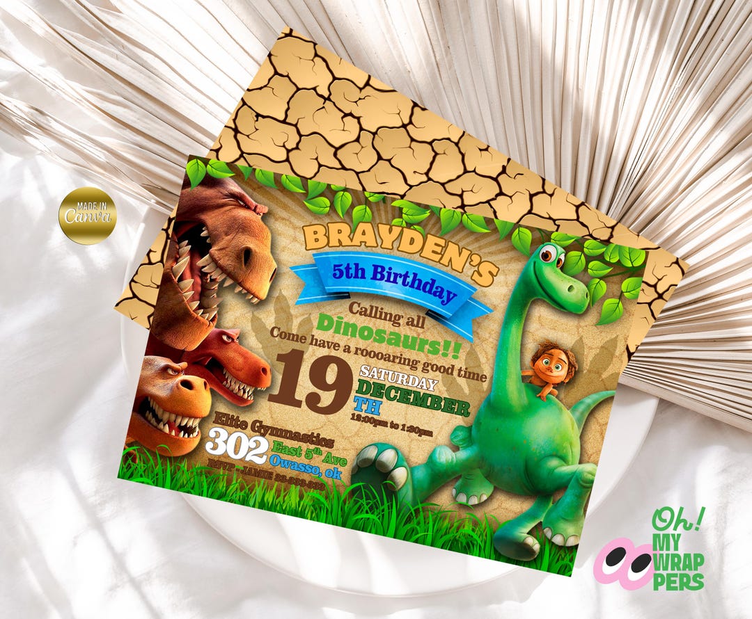 The Good Dinosaur Birthday Invitation: Arlo Party, Editable Canva ...
