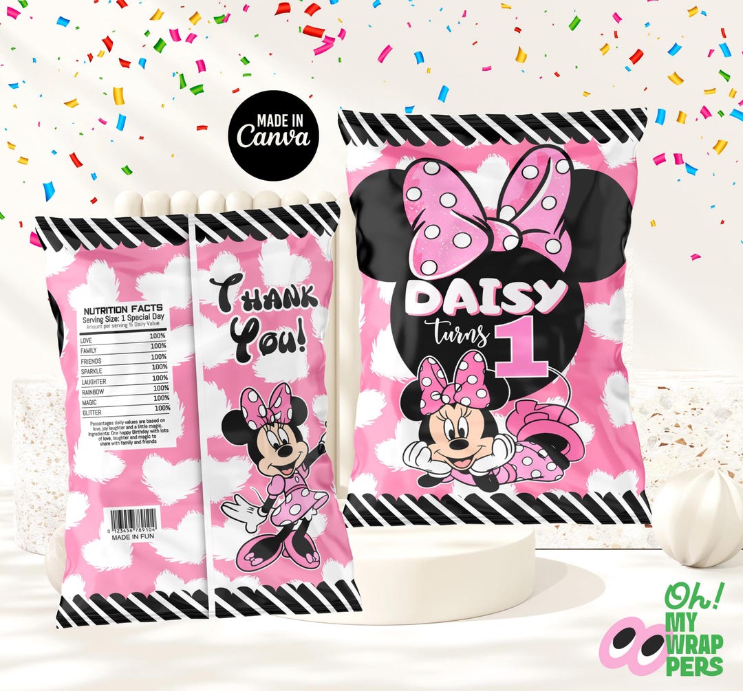 Minnie Mouse Pink Heart Kids Chip Bag Label Kids Chip Bag Kids Chip ...