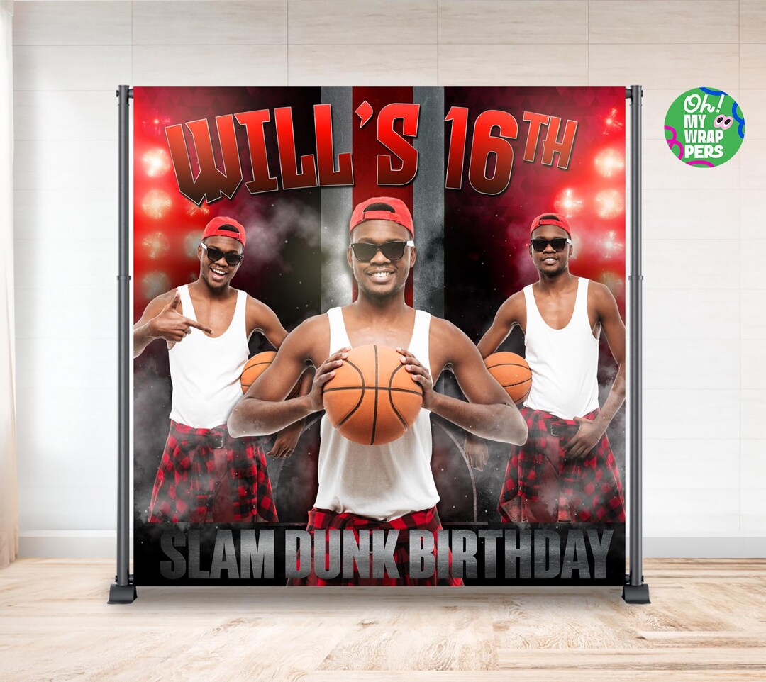 Basketball Birthday Backdrop With Photo, Slam Dunk Theme, 16th Birthday ...